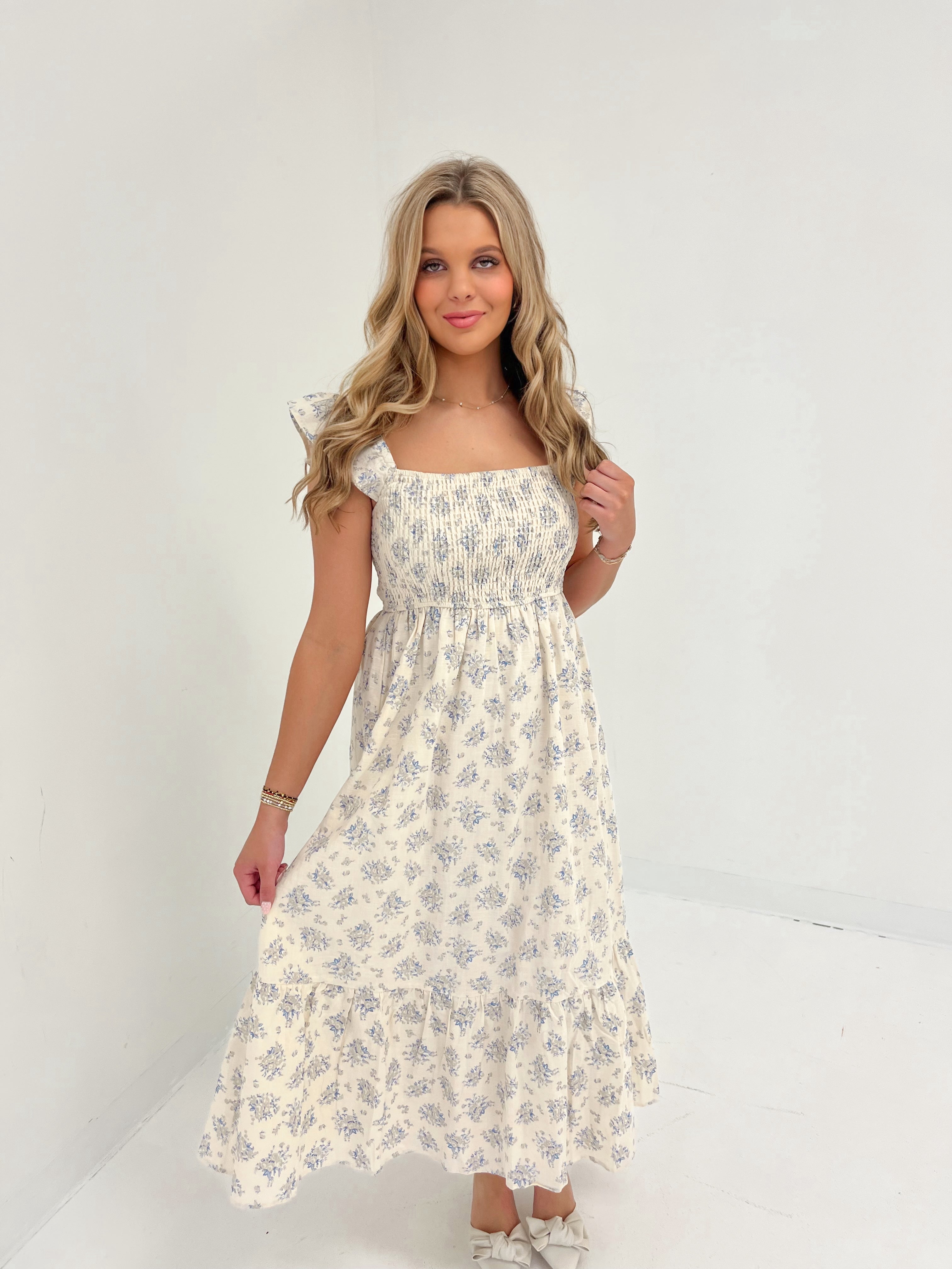 Rosaline Floral Midi Dress | Blue – The Boutique by Brooklyn Paige